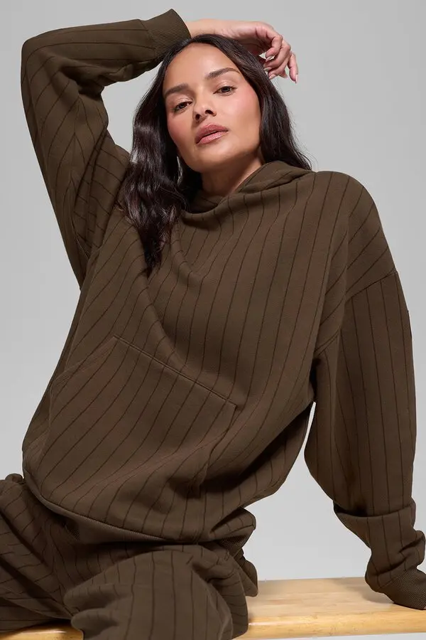 Alo Yoga Pinstripe Hoodie - Espresso Pinstripe | Editorialist